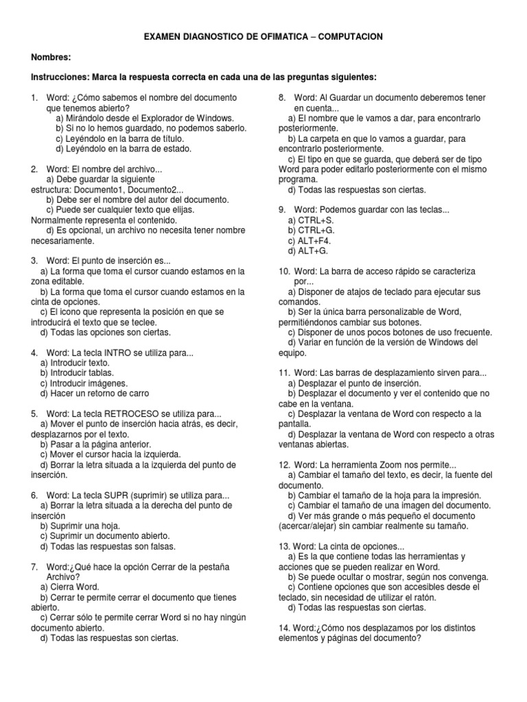 Examen Diagnostico Computacion | PDF | Microsoft PowerPoint | Microsoft Excel