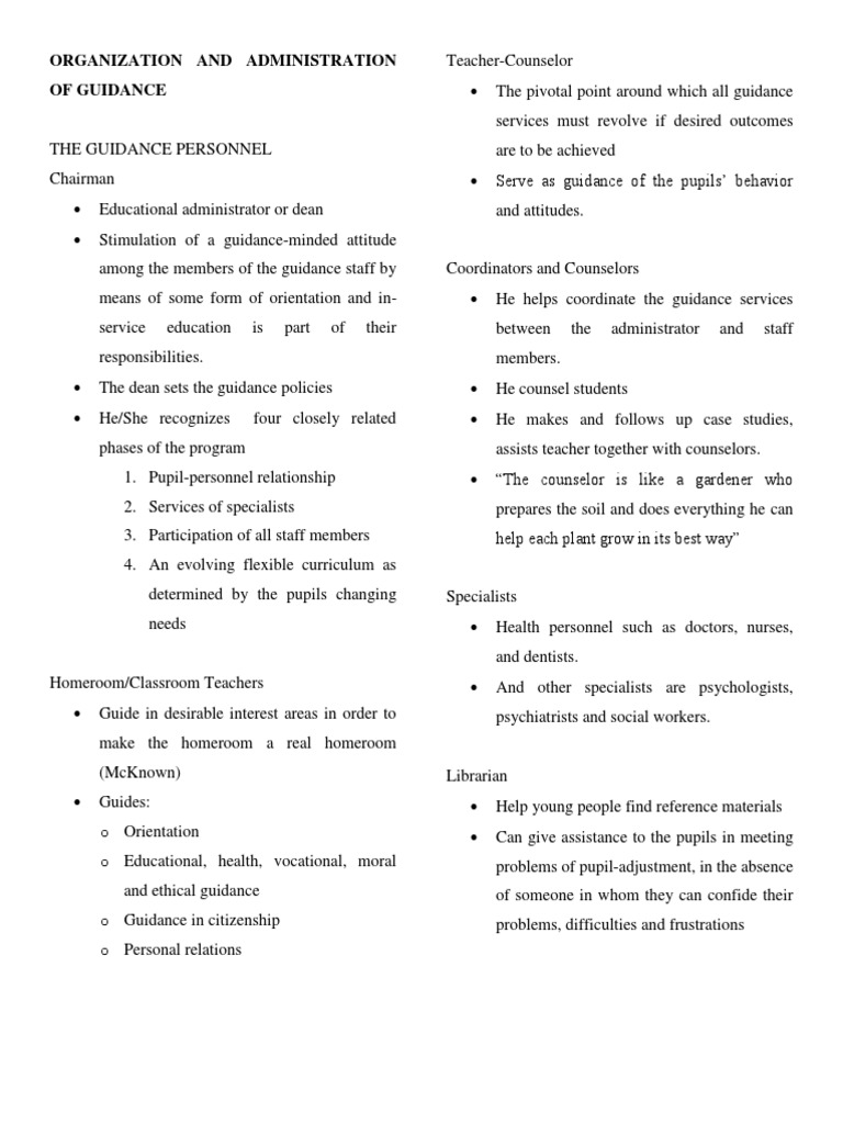 Organization of Guidance Services | PDF | School Counselor | Teachers