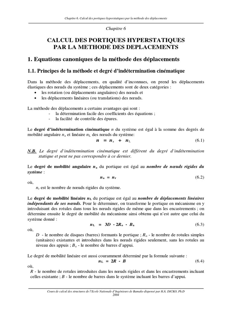 Calcul des portiques hyperstatiques | PDF | Équations | Enseignement ...