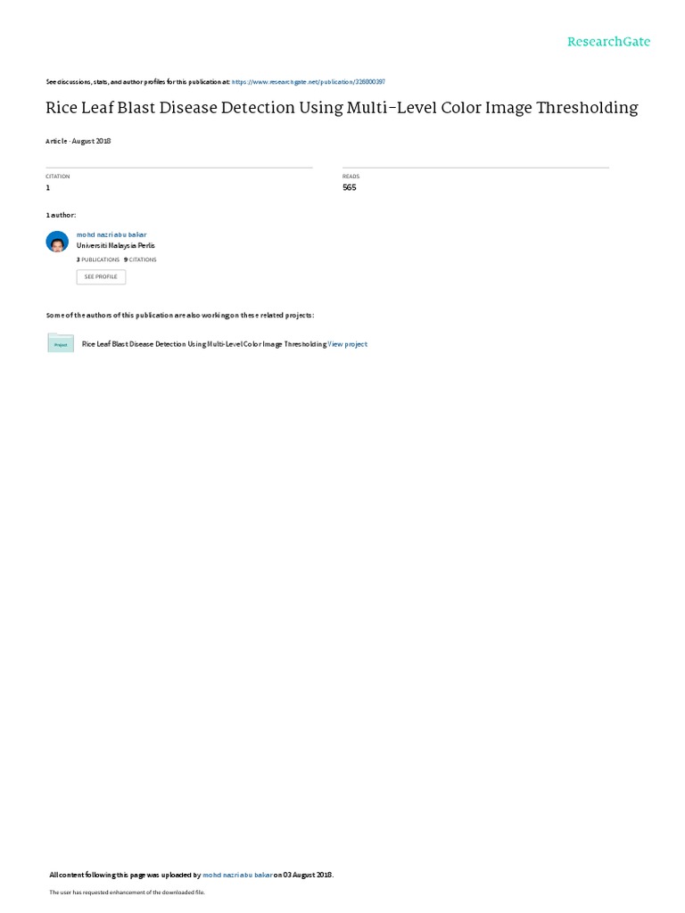 Rice Leaf Blast Disease Detection Using Multi-Level Color Image ...
