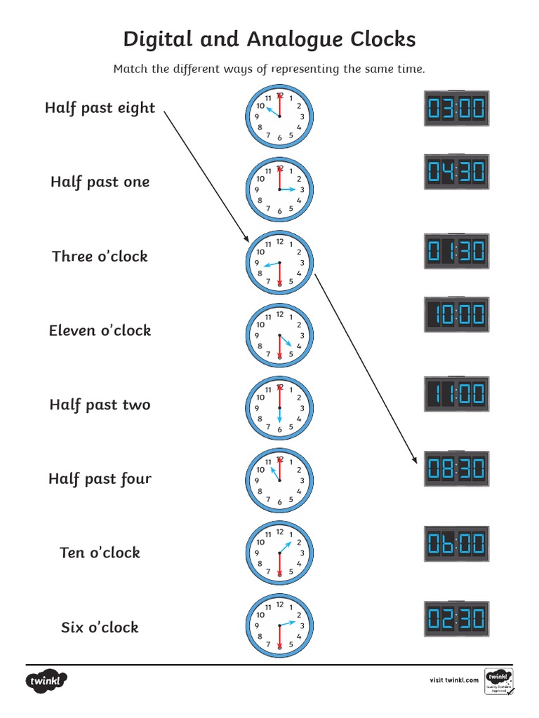 T N 7099 Digital and Analogue Clocks Oclock and Half Past Activity ...