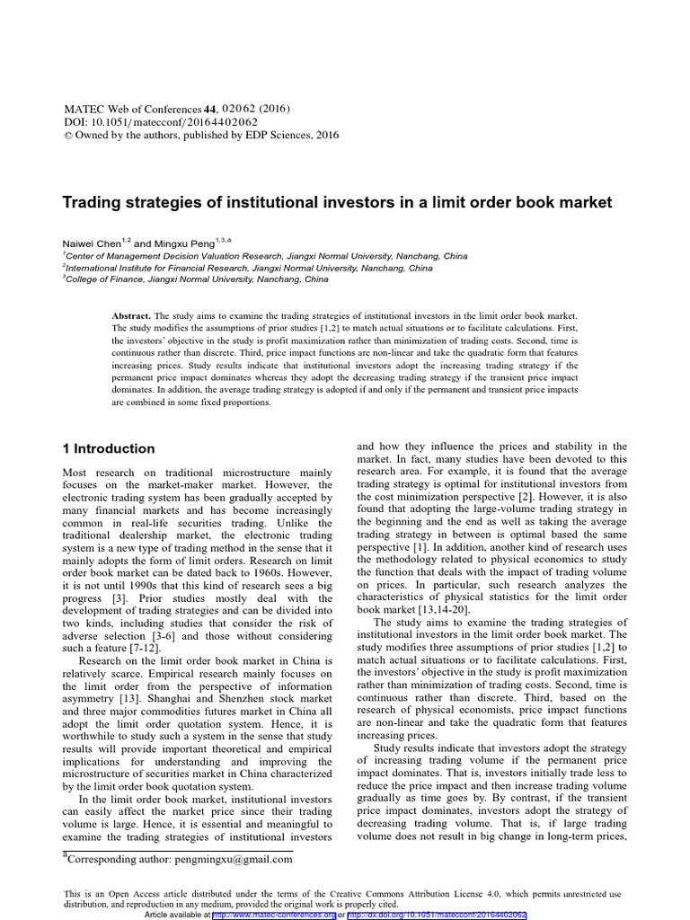 Institutional Trading Strategies in Markets | PDF | Order (Exchange ...