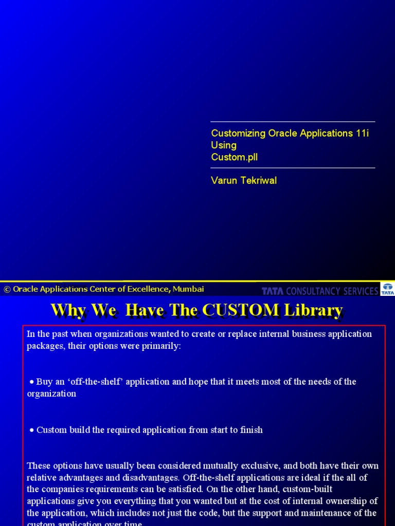 Customizing Oracle Applications 11i Using Custom Pll Varun Tekriwal Pdf Mergers And