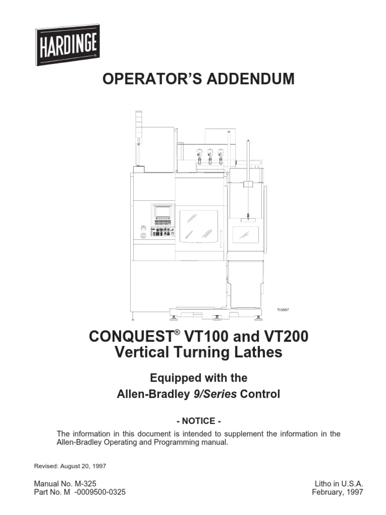 Hardinge VTL 100 Operator's Manual Addendum PDF | PDF | Occupational ...