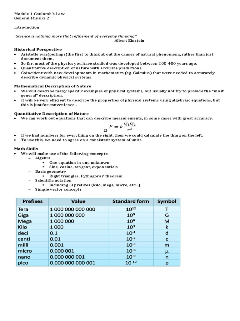Module 1 Physics Coulomb's Law | PDF | Electric Charge | Electrostatics