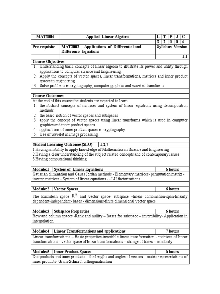 Mat3004 Applied Linear Algebra Th 1 1 47 Mat3004 Pdf Linear Map