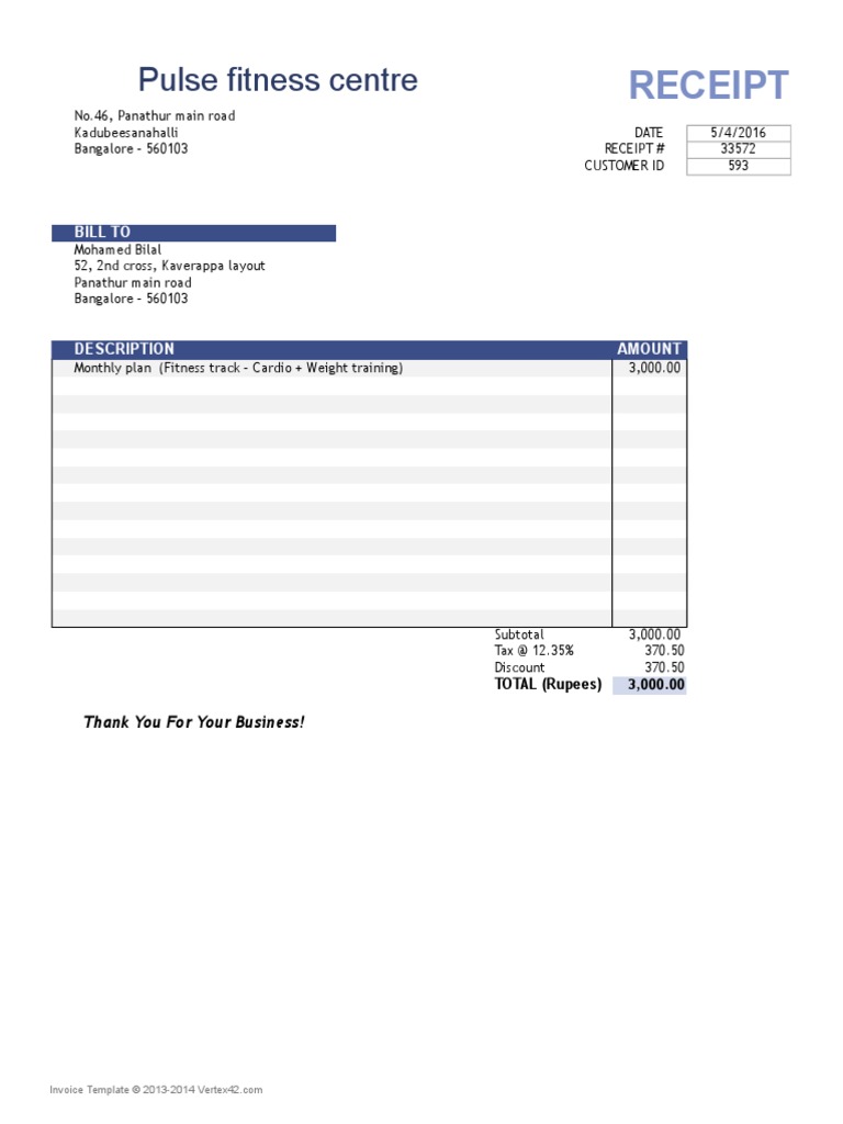 Gym Bill PDF | Download Free PDF | Invoice | Receipt