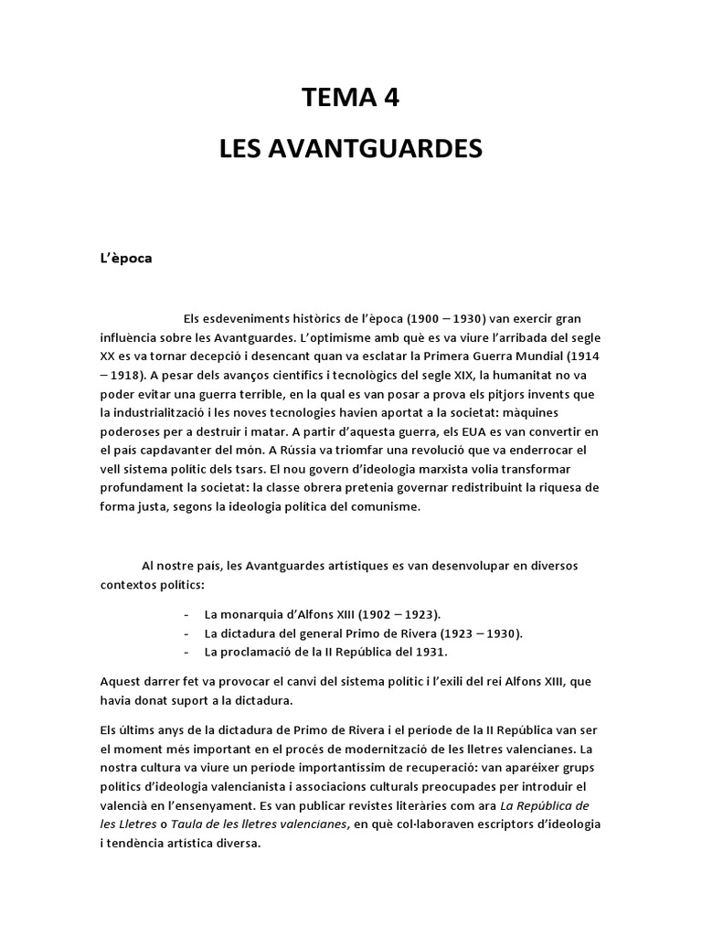 2a Tema 4 Literatura Les Avantguardes | PDF