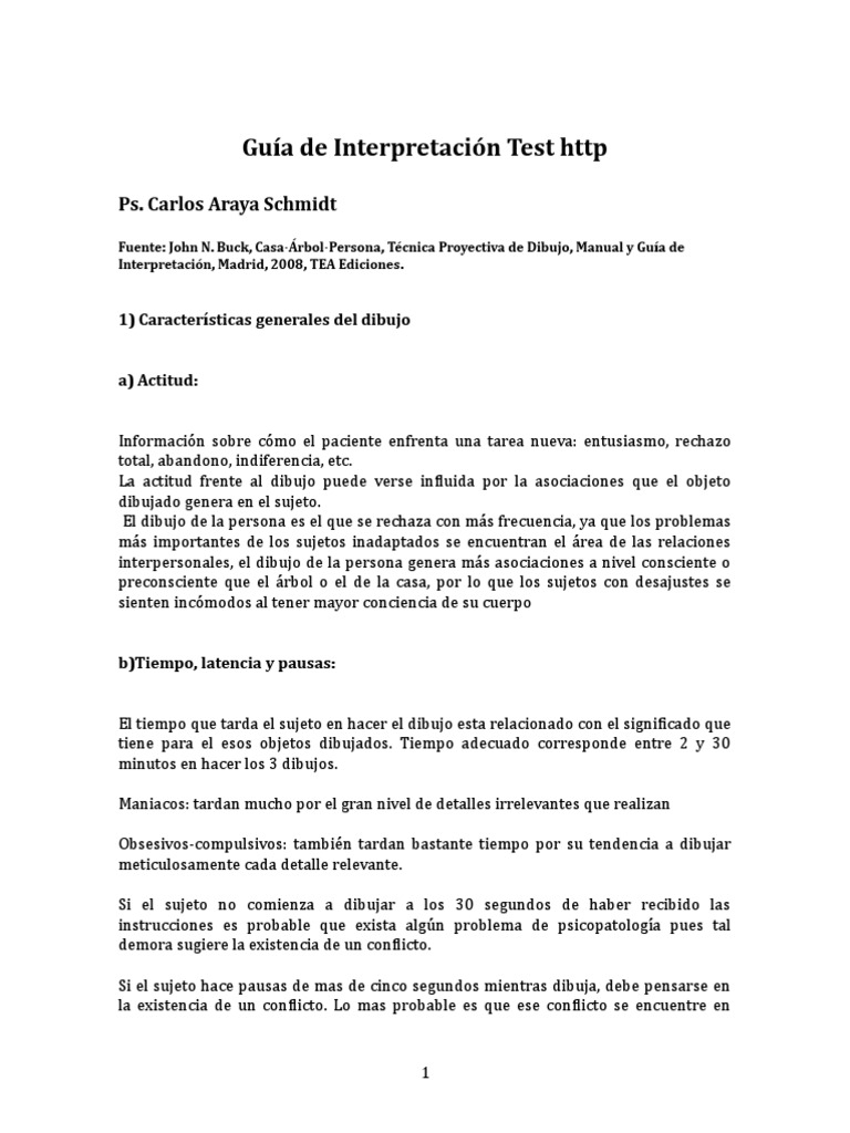 Guía de Interpretación Test HTP | PDF | Ansiedad | Trastornos mentales ...