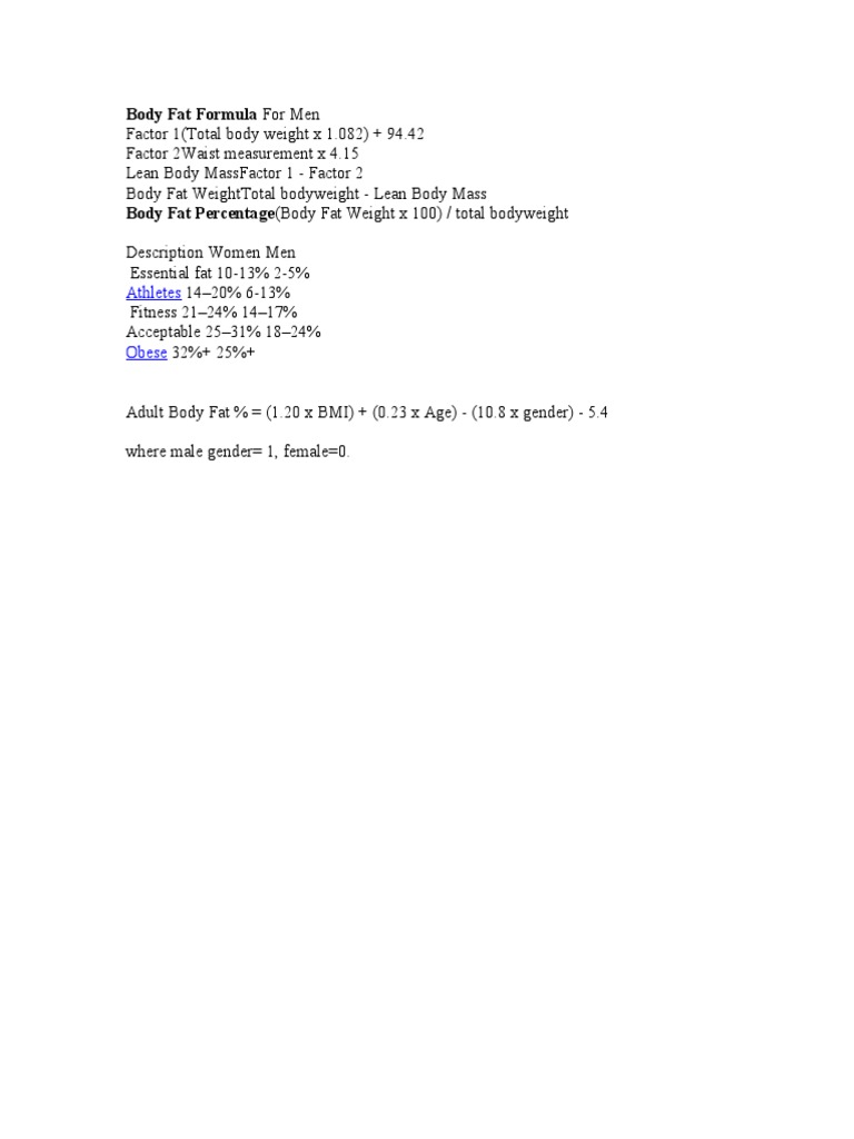 Body Fat Formula For Men | PDF | Wellness | Lifestyle