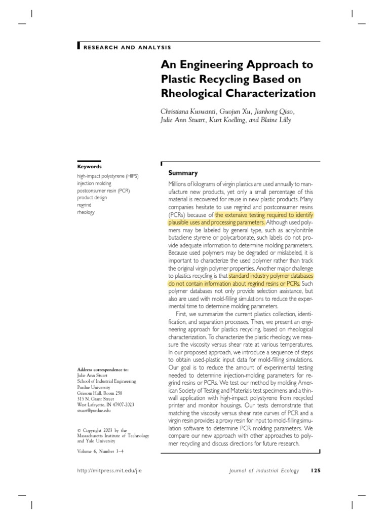 An Engineering Approach To Plastic Recycling Based On Rheological ...