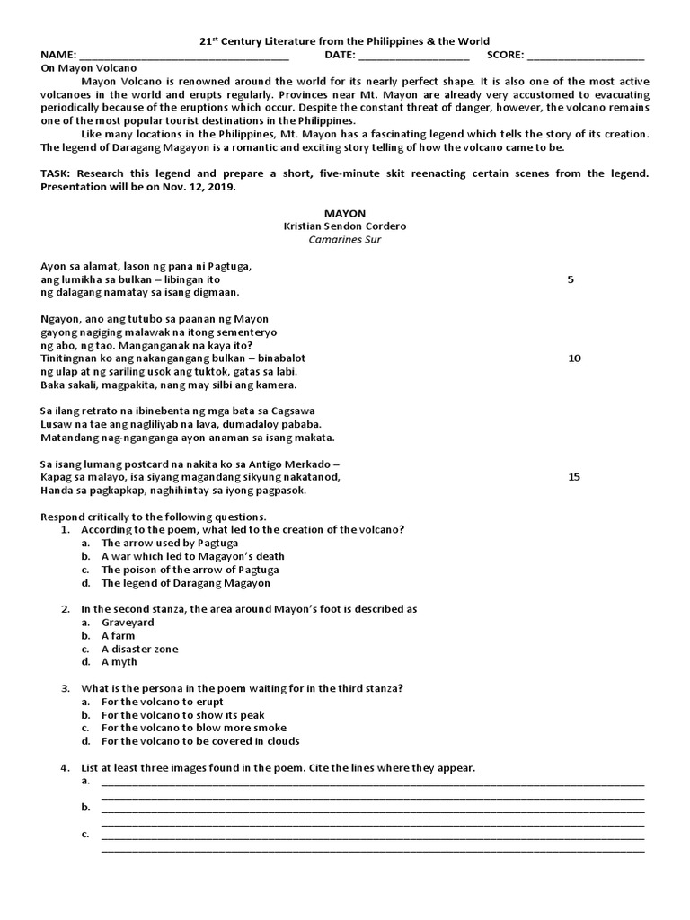 21st Century Literature From The Philippines Mayon | PDF | Volcano | Poetry