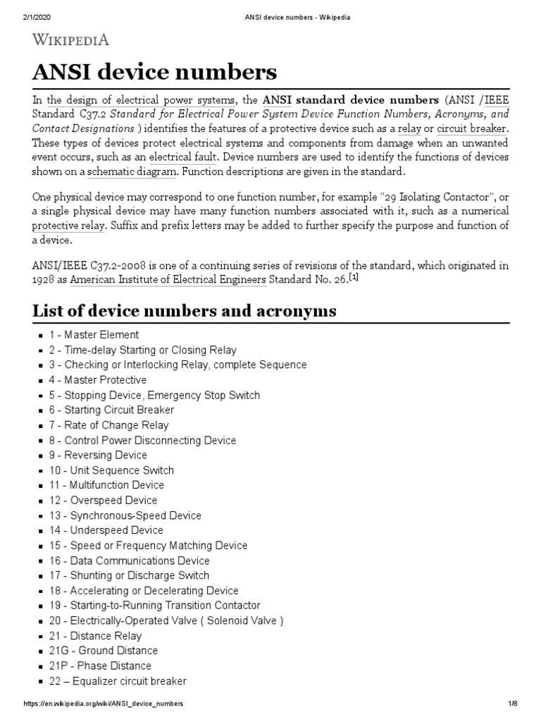 ANSI Device Numbers - Wikipedia | PDF | Relay | Switch