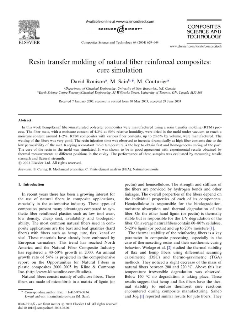 Resin Transfer Molding Of Natural Fiber Reinforced Composites Cure