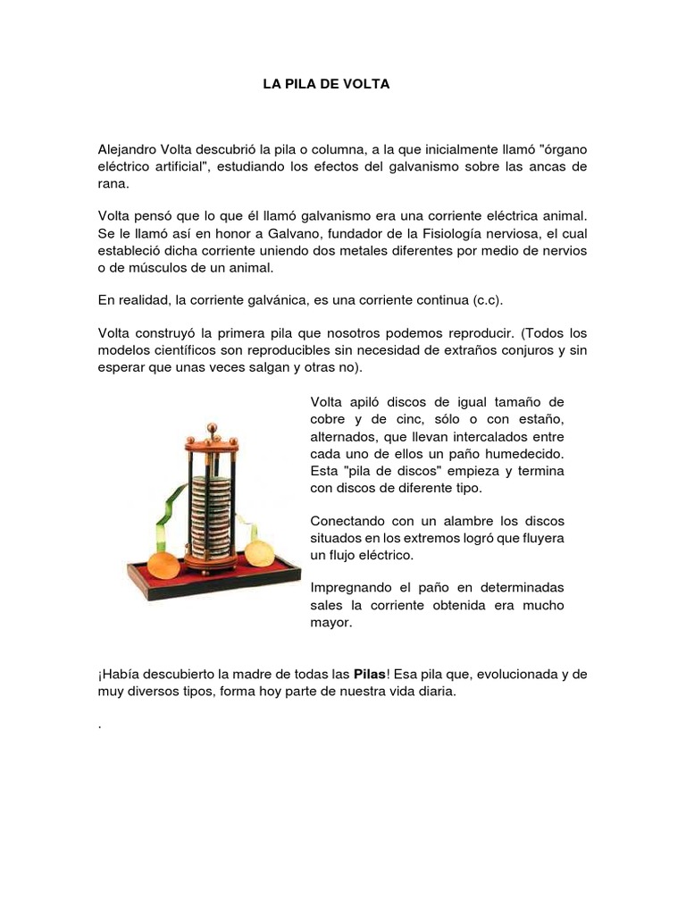 Alejandro Volta Descubrió La Pila o Columna | PDF | Velocidad de la luz ...
