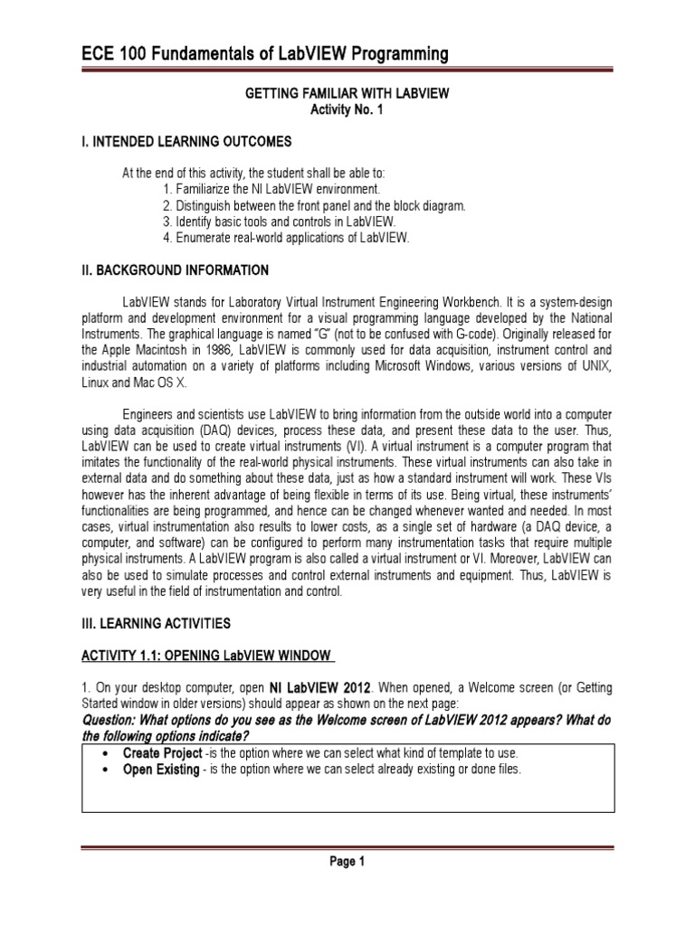 Activity 1 Getting Familiar With LabVIEW | PDF | Digital Technology ... Activity 1 Getting Familiar With LabVIEW | PDF | Digital Technology ...