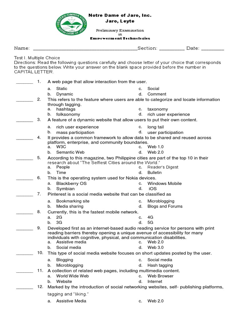 1st G11 - Senior High Exam | PDF | Spamming | Internet