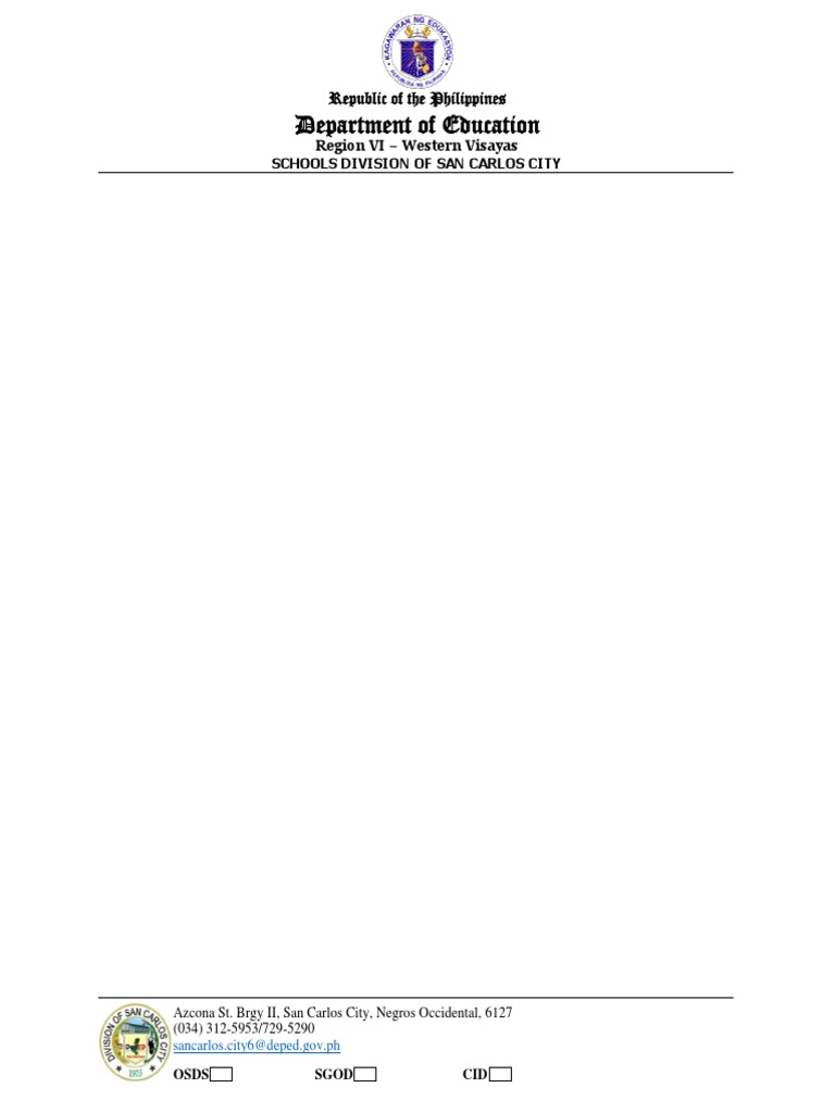 Sample Letterhead of SDO San Carlos City | PDF