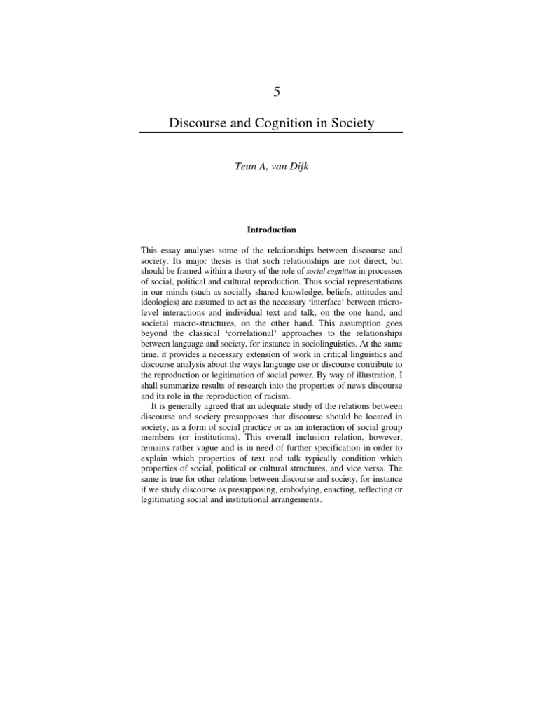 Discourse and Cognition in Society | PDF | Discourse | Power (Social And Political)