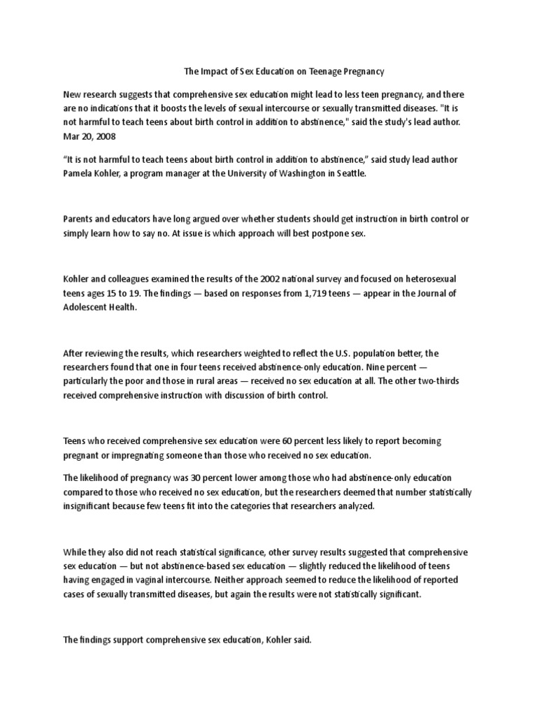 The Impact of Sex Education On Teenage Pregnancy | PDF | Sex Education ...