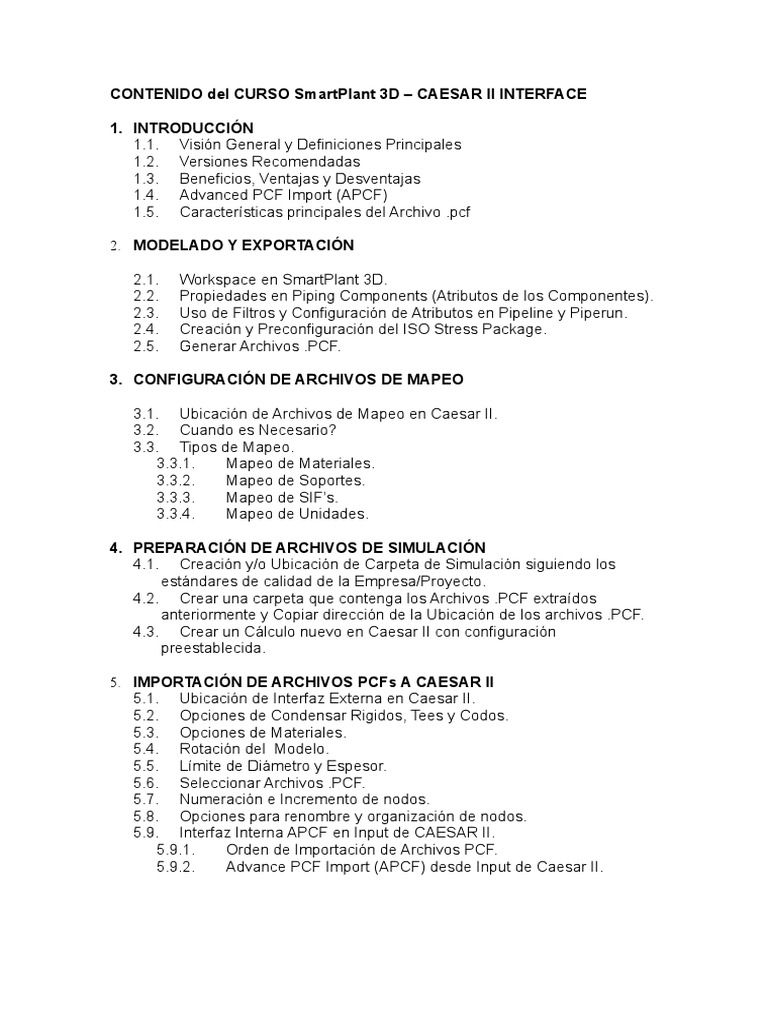 CONTENIDO Del CURSO SmartPlant 3D - CAESAR II INTERFACE | PDF