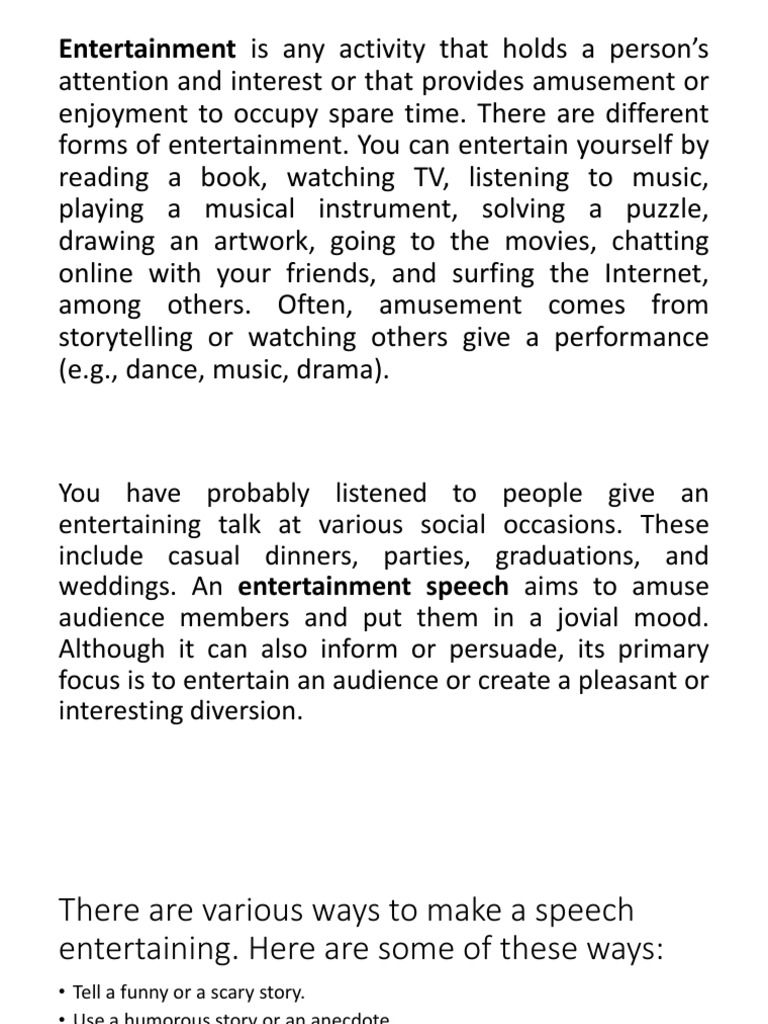 Entertainment Speech | PDF | Humour | Entertainment