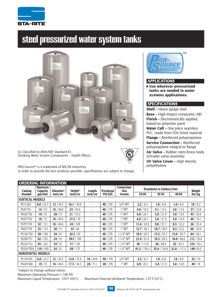 Tanque STA RITE | PDF | Pump | Pressure
