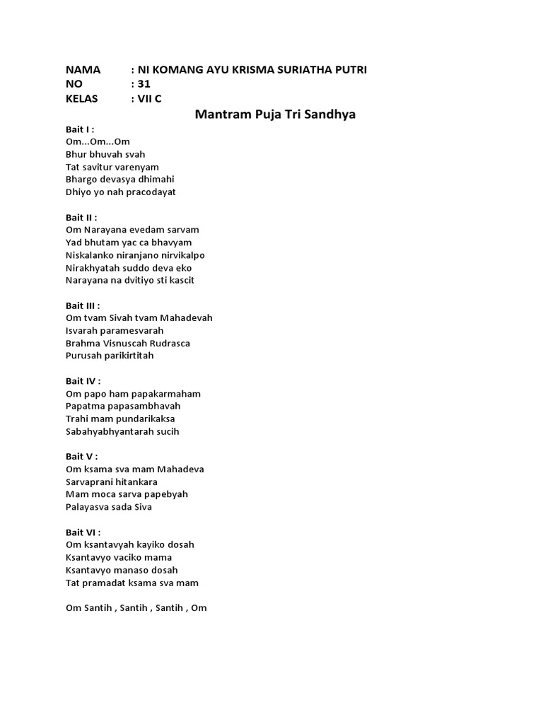 Agama Hindu Tri Sandya | PDF