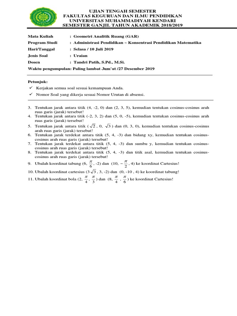 Soal UAS GAR - Adm - Math | PDF