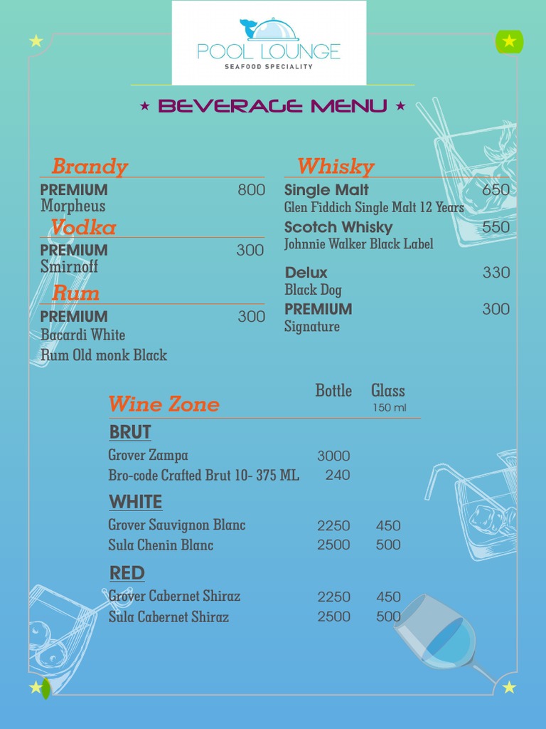 POOL BAR MENu | PDF | Drink | Alcoholic Drinks