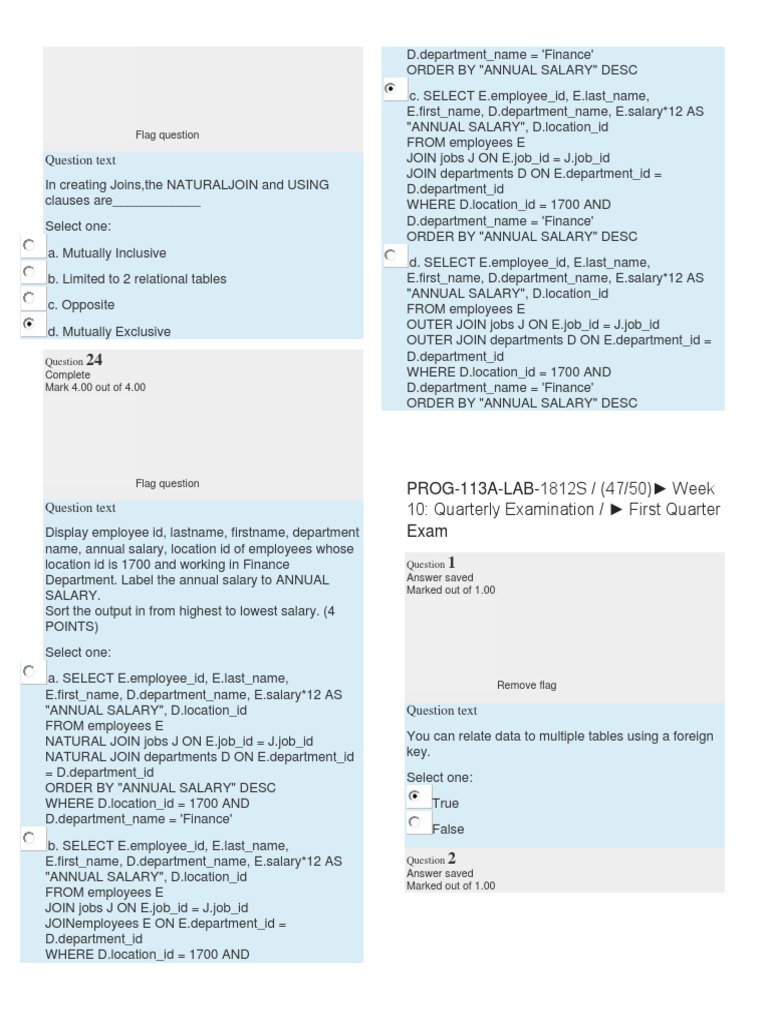 SQL Joins and Queries Exam Questions | PDF | Data Management | Computer Data