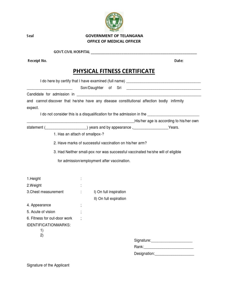 TS GOVT TELANGANA Physical Fitness Form | PDF