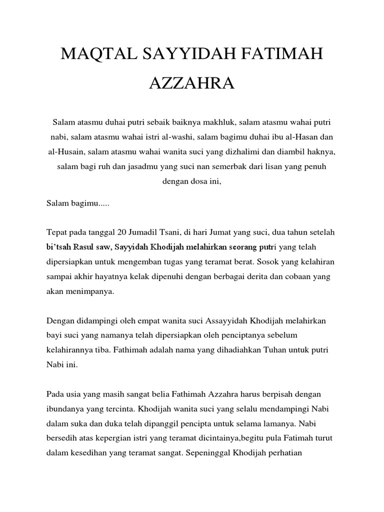 Maqtal Sayyidah Fatimah | PDF | Agama & Spiritualitas | Puisi