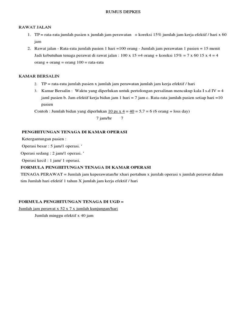 Rumus Perhitungan Tenaga Perawat Depkes | PDF