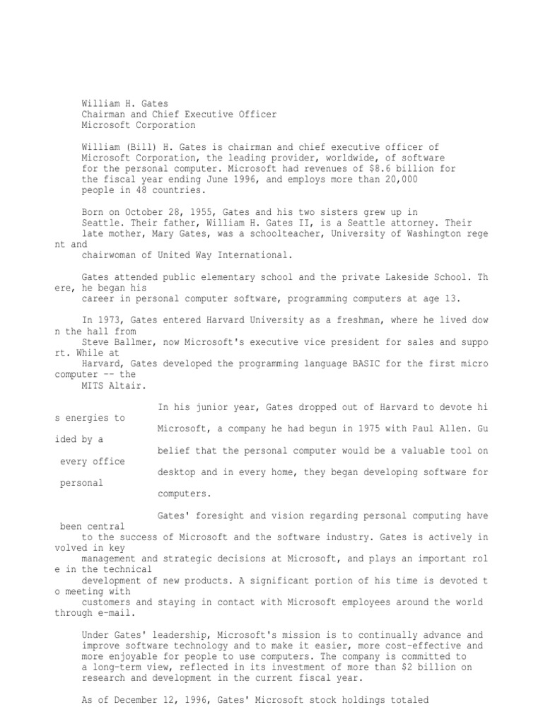 Bill Gates Biography | PDF | Microsoft | Computing