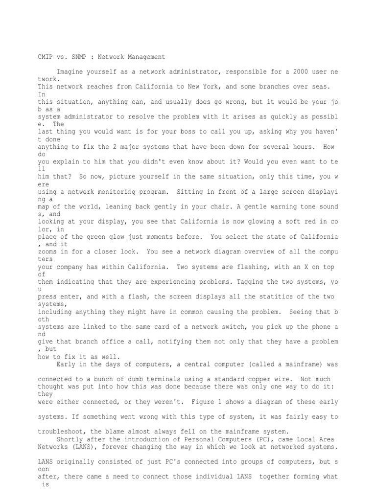 CMIP Vs SNMP Network Management Protocols | PDF | Computer Network | Computer Networking