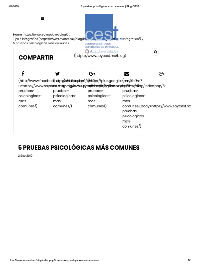 5 Pruebas Psicológicas Más Comunes - Blog CEST | PDF | Sicología | Comportamiento
