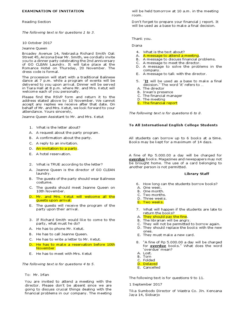 Examination of Invitation