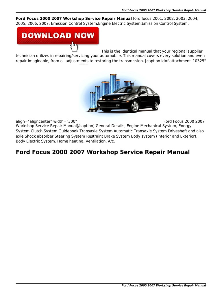Ford Focus 2000 2007 Workshop Service Repair Manual | PDF