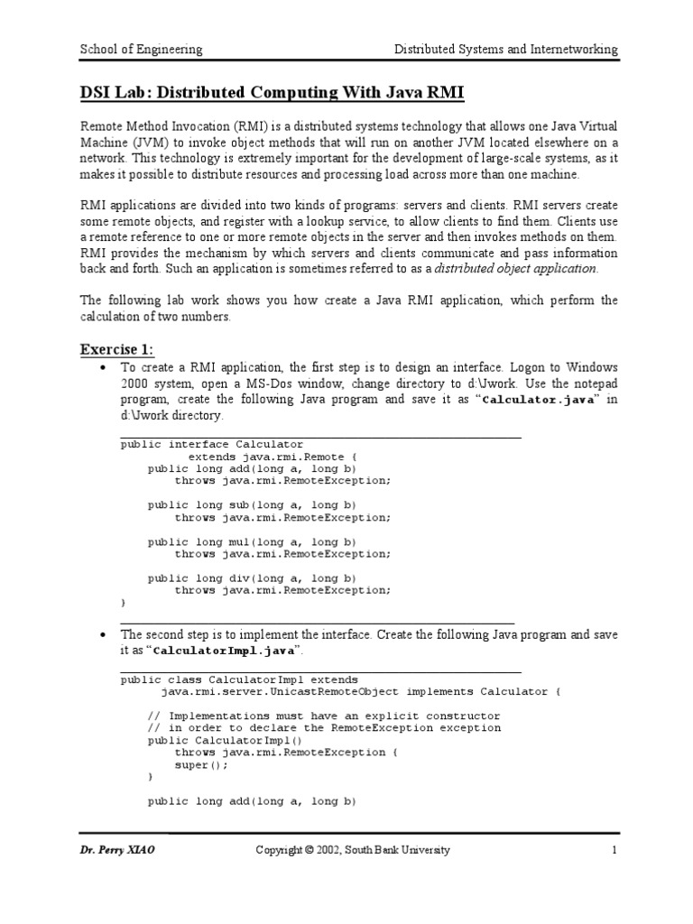 Rmi Tutorial 1 Pdf Java Programming Language Computer Program