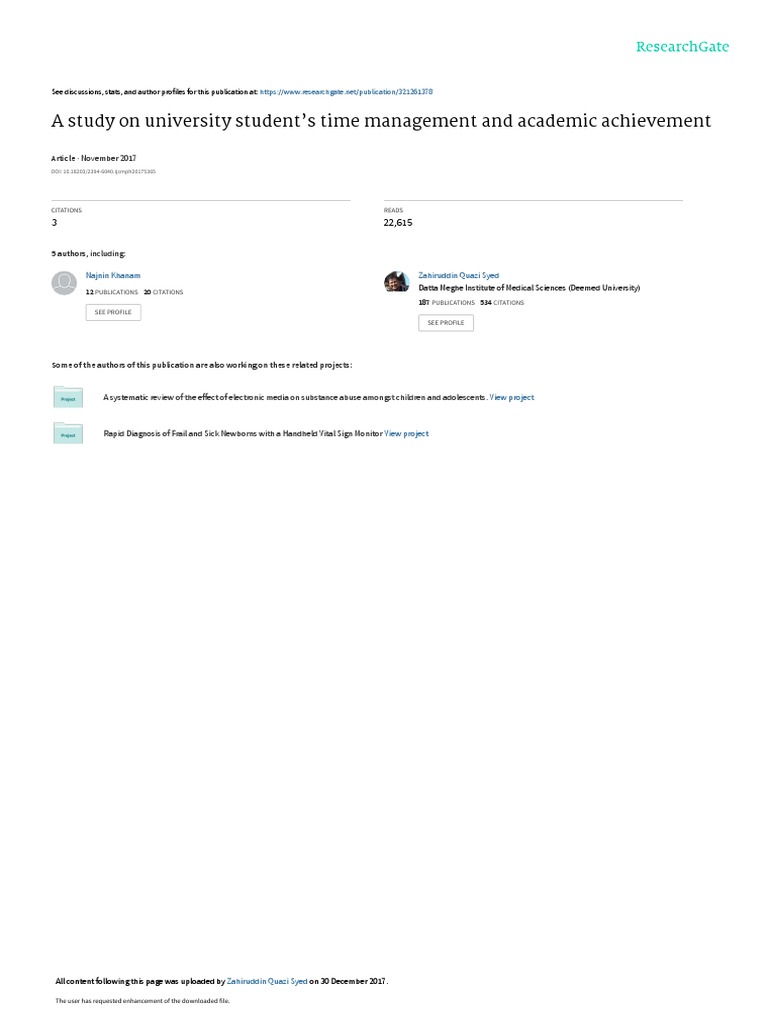 A Study On University Students Time Management An PDF | PDF ...