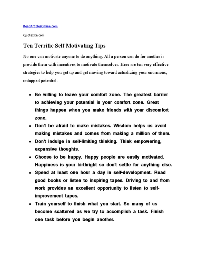 Ten Terrific Self Motivating Tips | PDF | Motivation | Self Help
