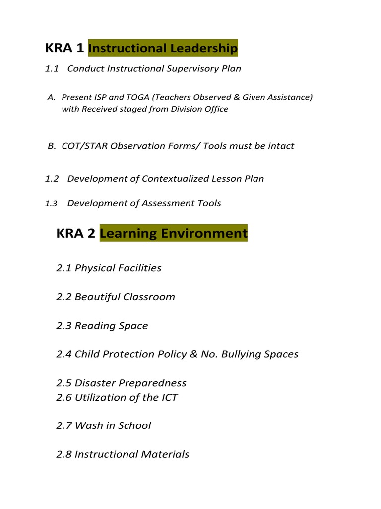KRA 1 Instructional Leadership | PDF