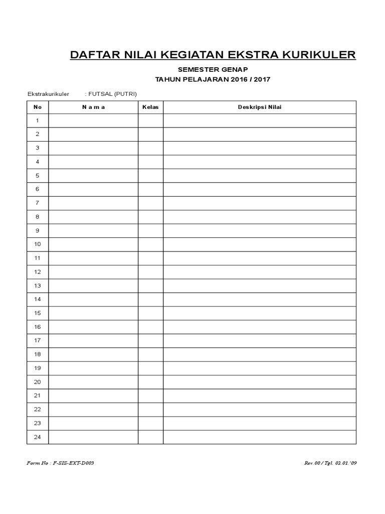 Daftar Nilai Ekskul | PDF