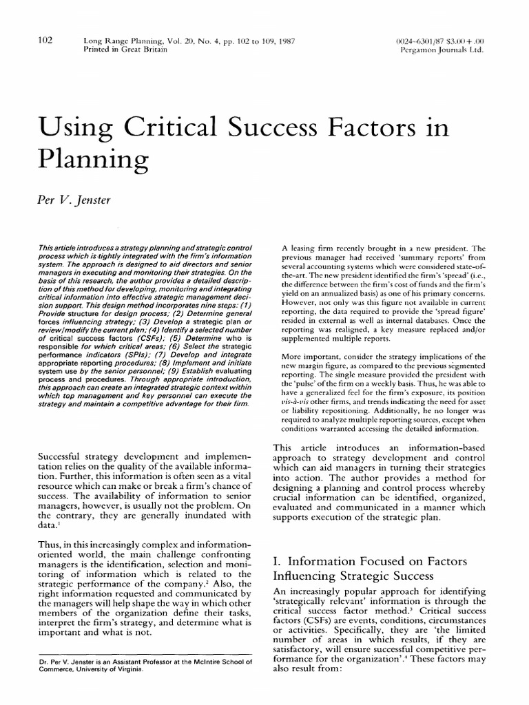 Critical Success Factors in Strategy Planning | PDF | Strategic ...
