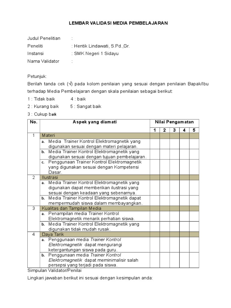 Lembar Validasi Media | PDF