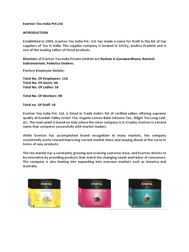 Everton Tea India Pvt. Ltd Overview | PDF | Tea | Packaging And Labeling