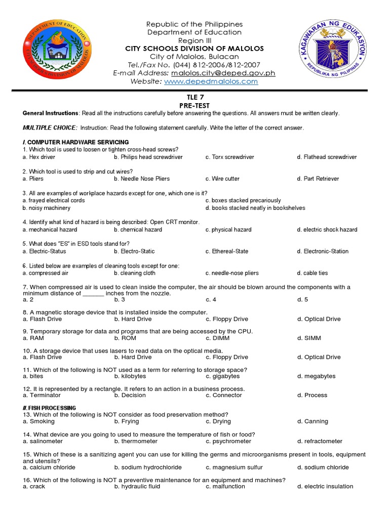 Diagnostic Test TLE 7 | PDF | Sodium Chloride | Solution
