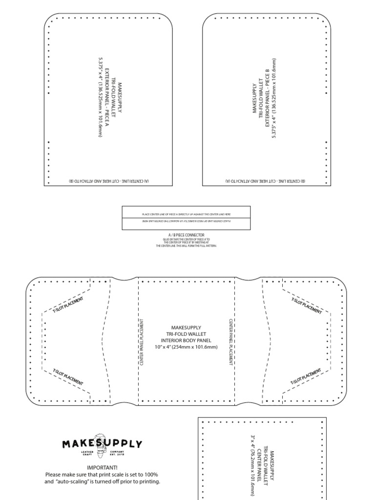 Makesupply Tri Fold Wallet Template Set - A4 1 PDF | PDF | Manufactured ...