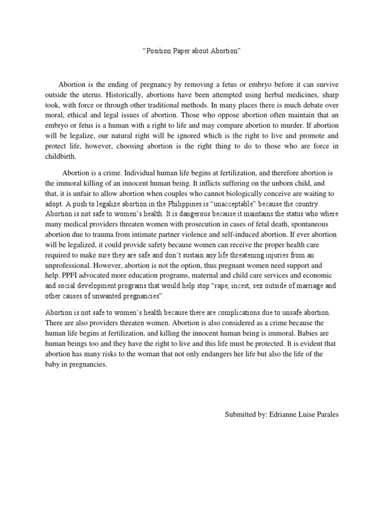 Position Paper About Abortion | PDF | Abortion | Pregnancy